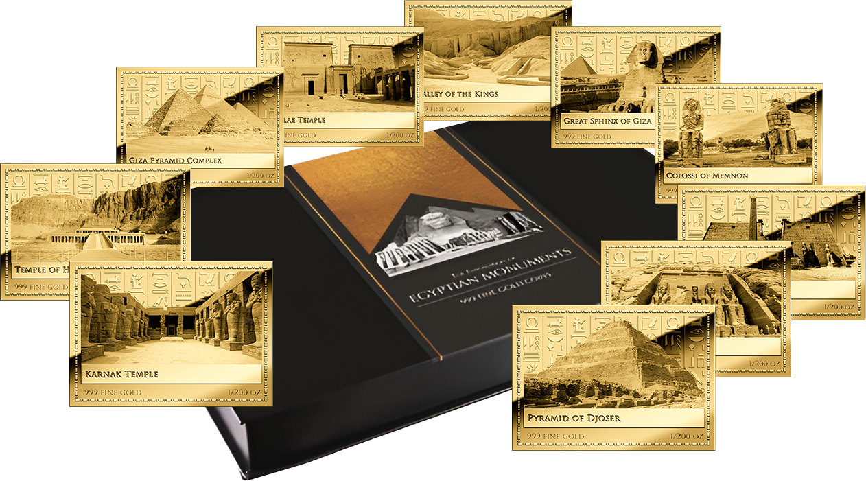 Gold Ägyptische Monumente Set | 10 x 1/200 oz 999 Gold