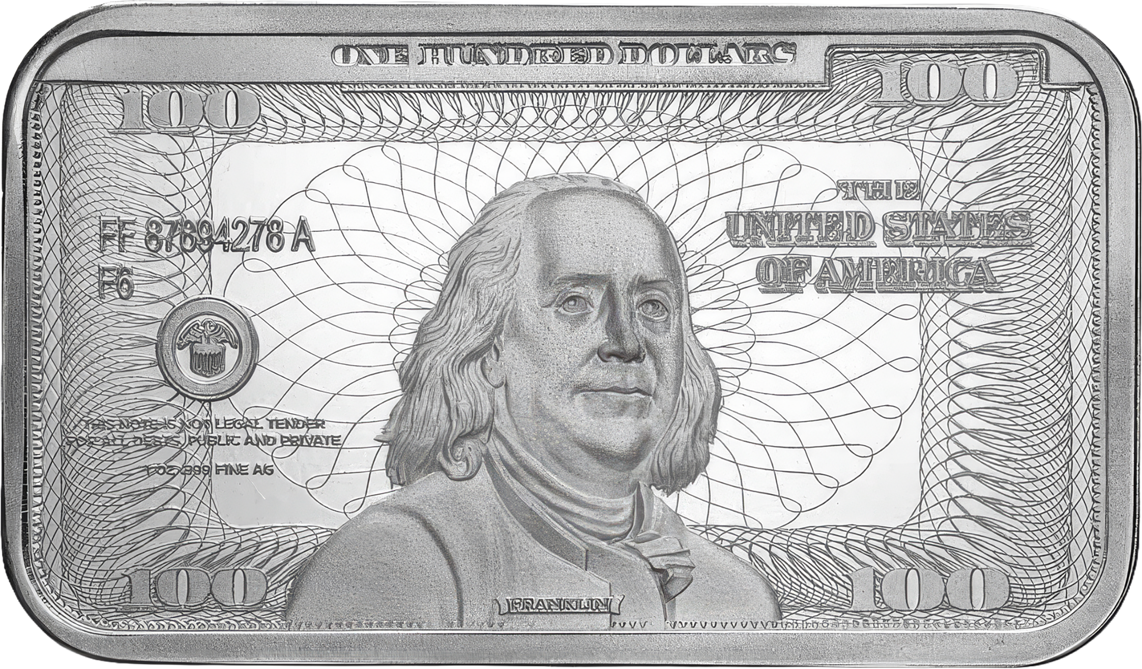 1 Unze Silberbarren 100 Dollar Banknote Benjamin Franklin