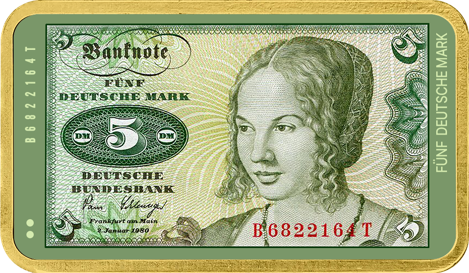 1 Unze Silber 5 Alte Deutsche Mark | Teilvergoldet